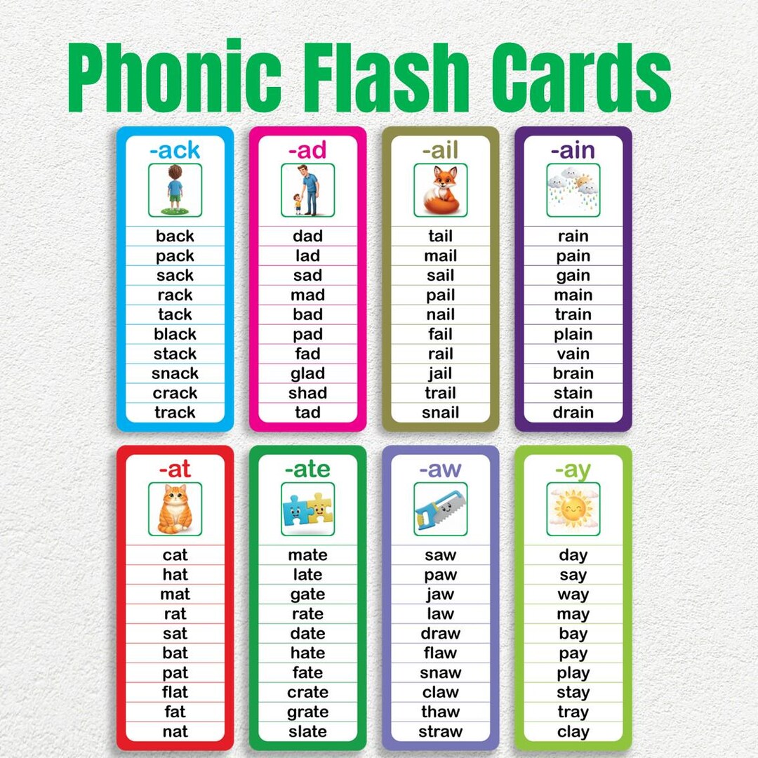 Colorfull Phonics Flash Cards for Kids 30 Phonic Flashcards | Printable ...