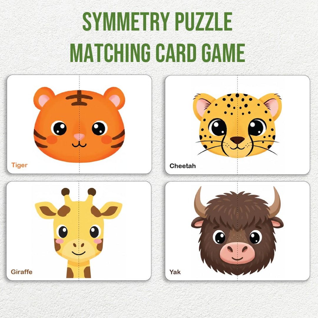 Printable Animals Matching Game for Kids – 56 Cards Symmetry Puzzle - Etsy