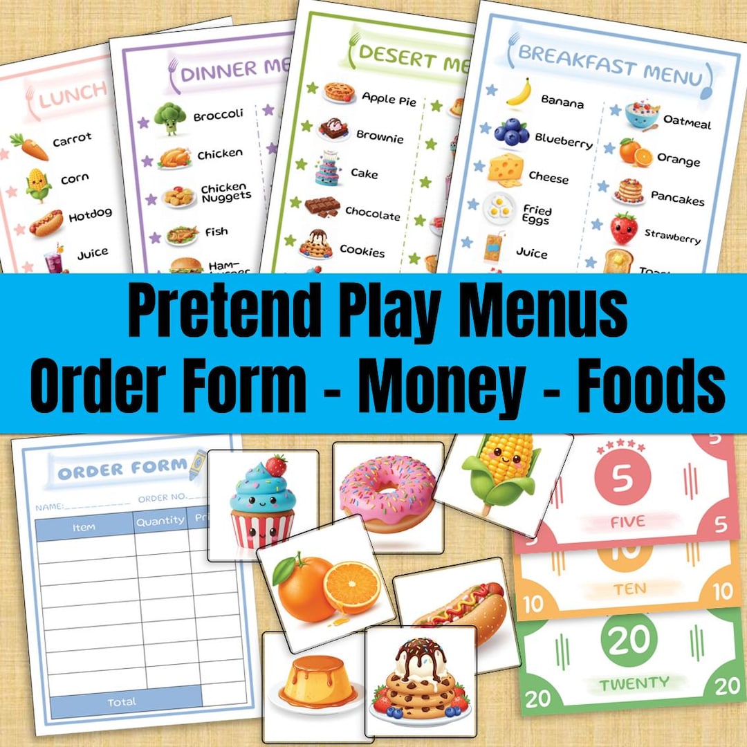 Pretend Play Restaurant Set – Printable Menus, Order Forms, Food Cards ...