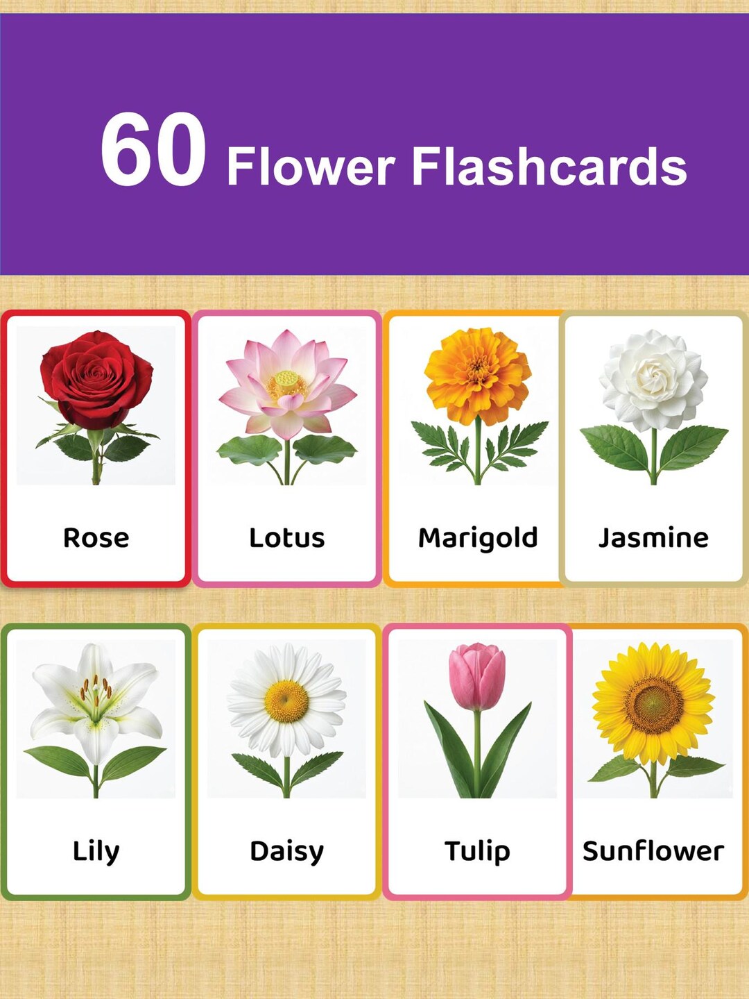 60 Flower Flashcards for Toddlers Printable, Montessori Nature Cards ...