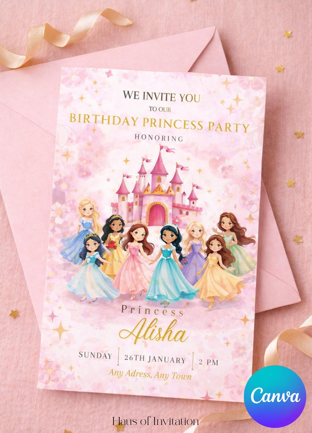 Editable Princess Birthday Invitation Template | Digital Instant ...