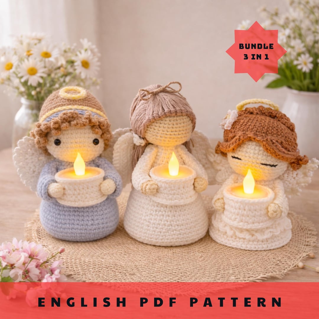 3 in 1 Bundle Angel Candle Holder Crochet Pattern | Christian Amigurumi ...