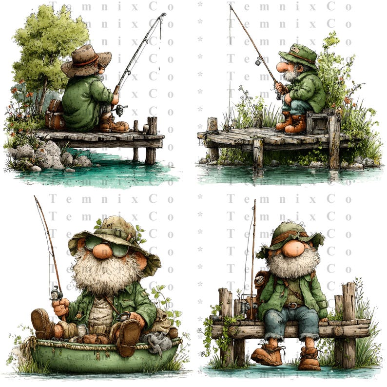 Fishing Gnome Clipart PNG | Fisherman Gnome Graphics | Outdoor Hobby ...