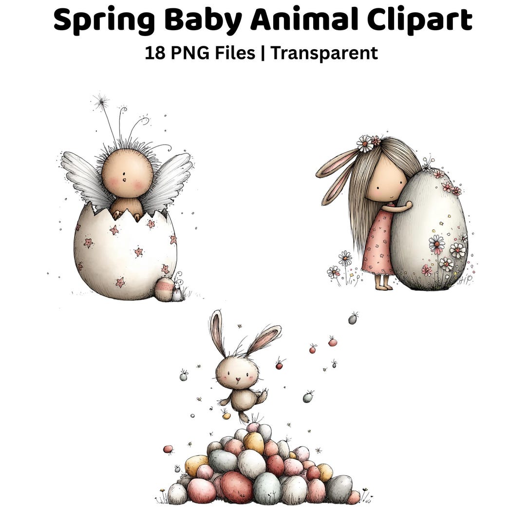 Spring Baby Animal Clipart Bundle PNG | Easter Nursery Illustration Set ...