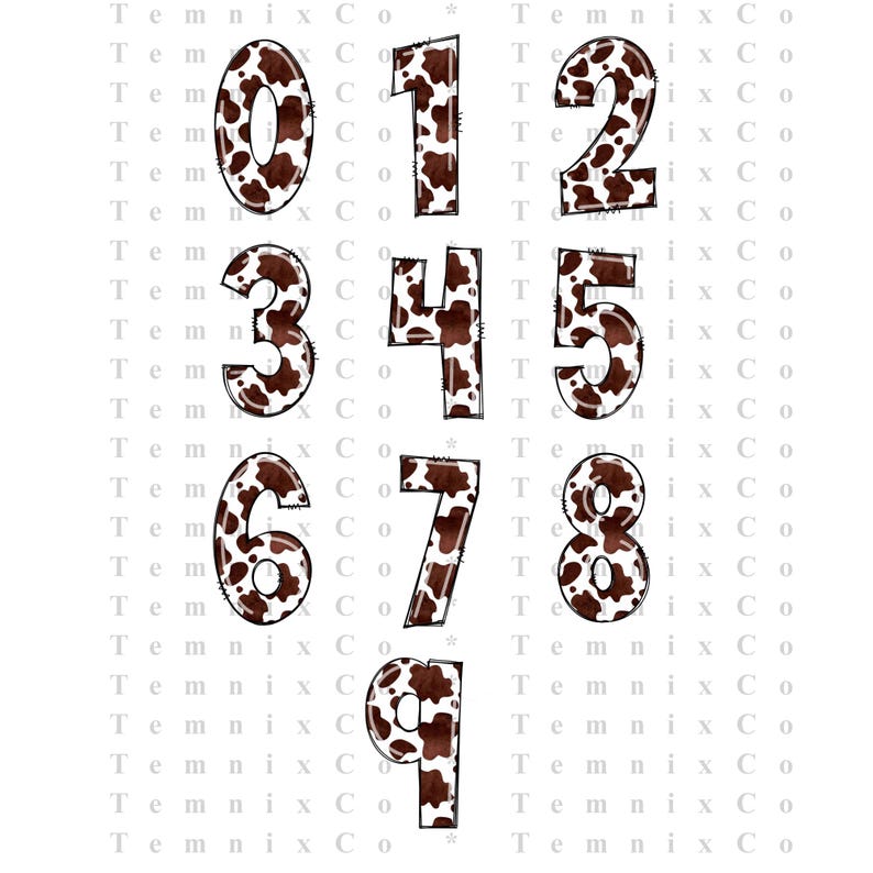 Cow Print Alphabet A to Z and 0 to 9 PNG | Cute Farm Animal Letters ...