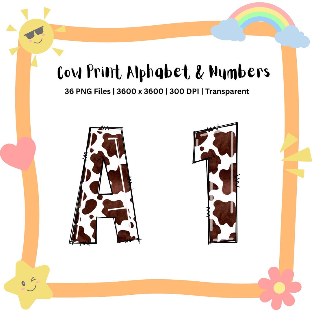 Cow Print Alphabet Numbers PNG | Farm Animal Letters Crafts (digital ...