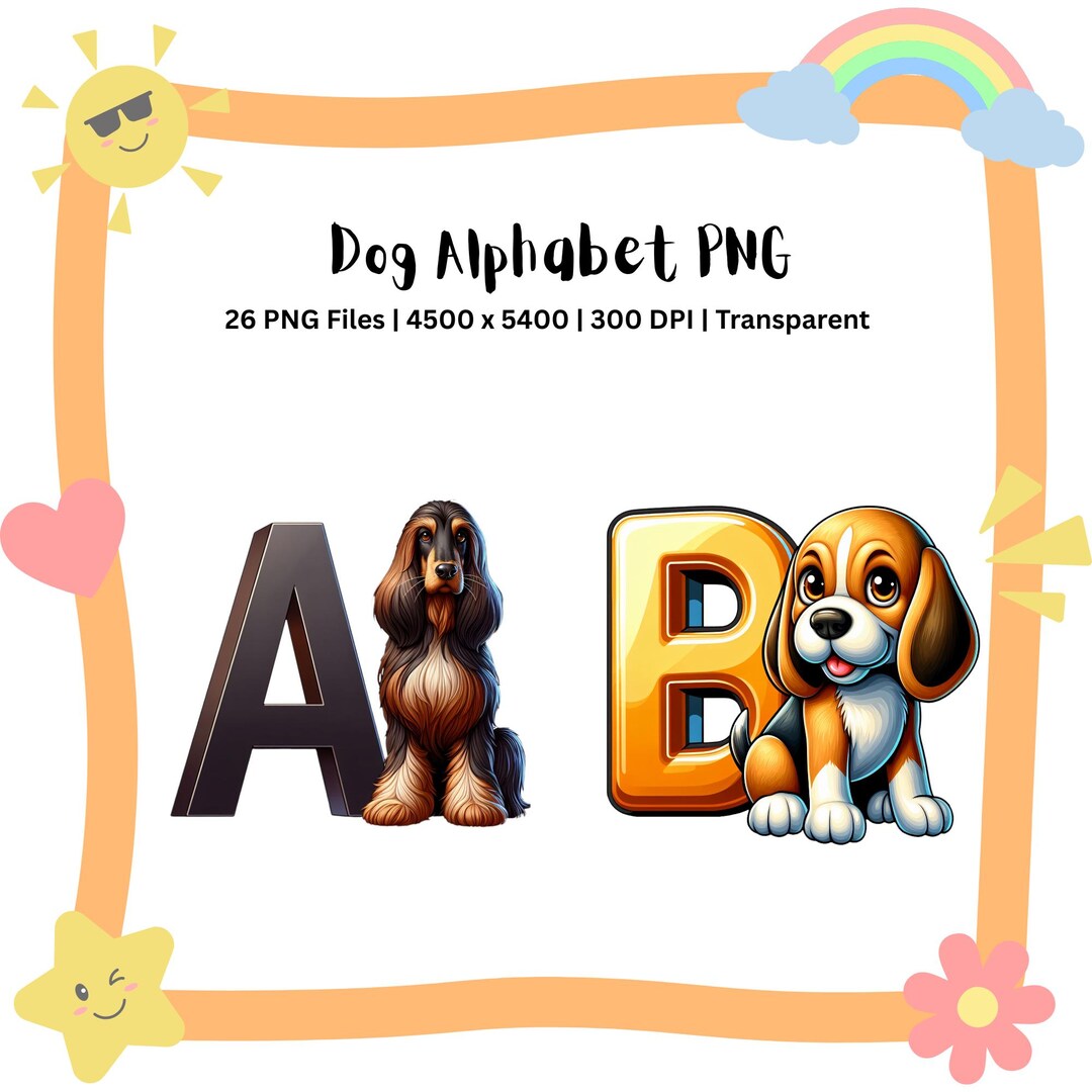 Dog Alphabet PNG Clipart – Puppy Letters A-Z, Kids Nursery Wall Art ...