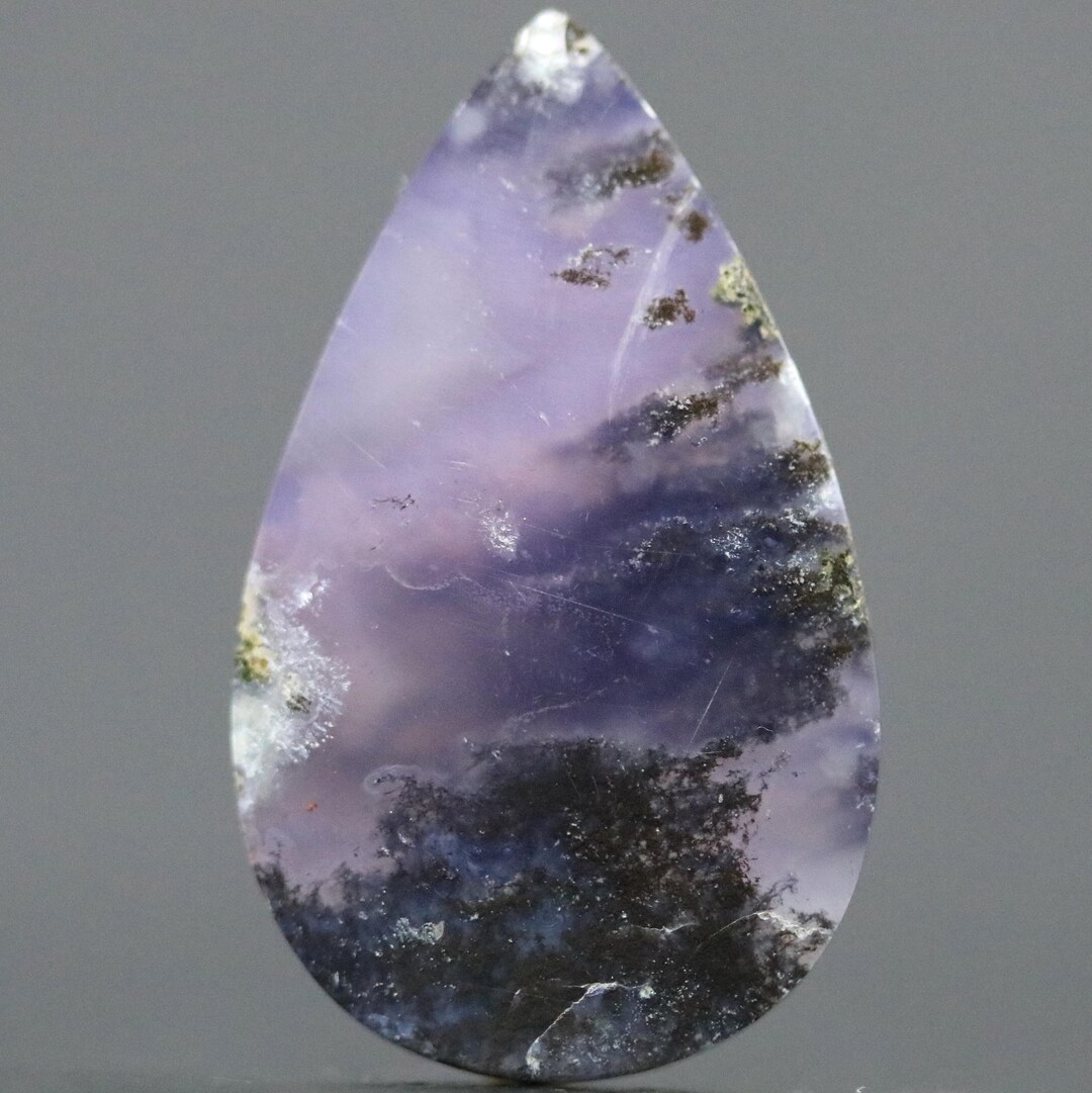 Purple Moss Agate Cabochon, Teardrop Gemstone, Lavender Dendritic Agate ...