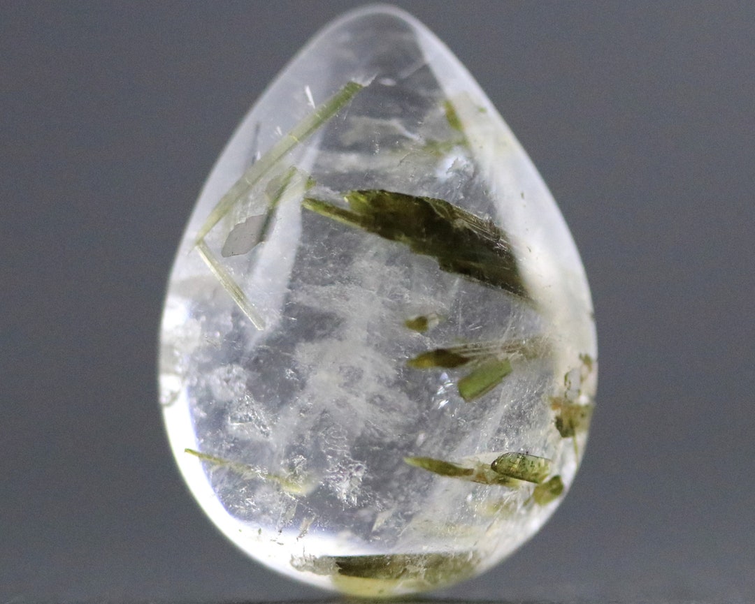 Green Tourmalinated Quartz Cabochon: Teardrop Gemstone for Jewelry - Etsy