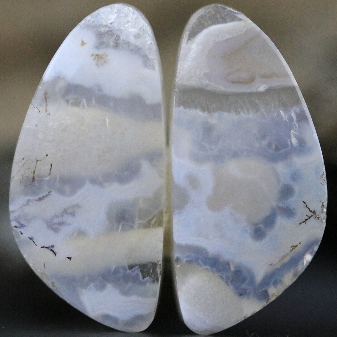 Dendritic Tube Agate Pair Matching Cabochon Gemstone Set Polished ...