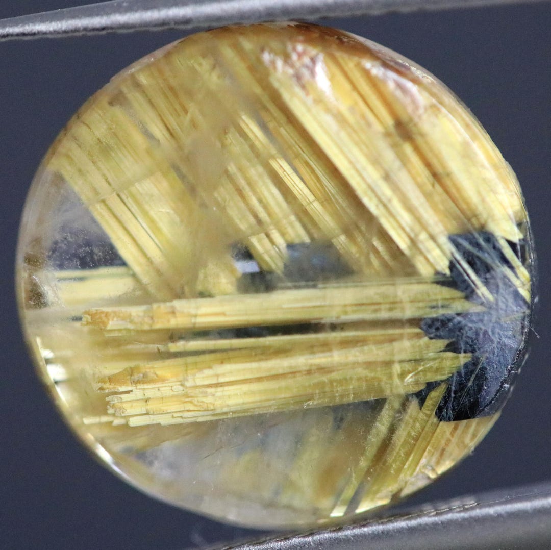 14mm Round Gold Star Rutilated Quartz Gemstone With Rare Hematite Star ...