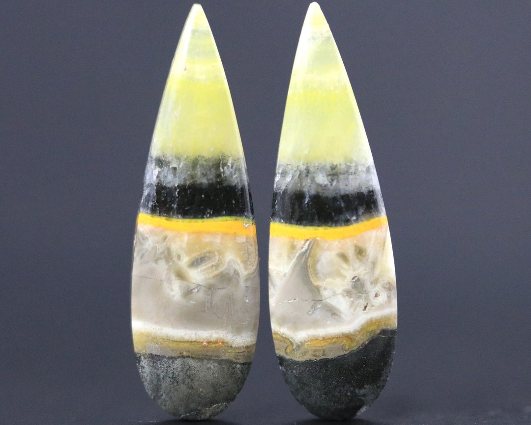 Beautiful Pair Bumblebee Agate Natural Gemstone Teardrop Cut Cabochons ...
