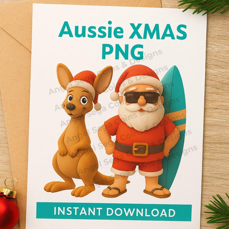 Aussie Kangaroo Santa PNG Christmas Clipart Holiday Sublimation Instant ...