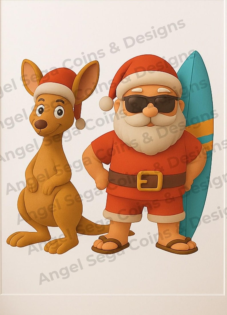 Aussie Kangaroo Santa PNG Christmas Clipart Holiday Sublimation Instant ...