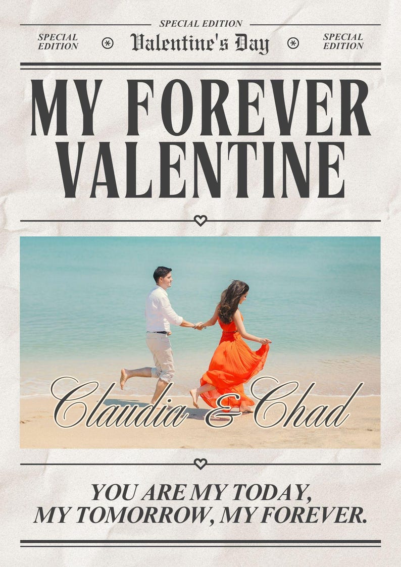 Vintage Valentine's Day Card Printable, Editable Newspaper Design ...