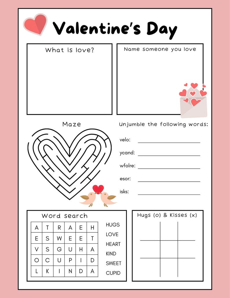 Valentine’s Day Activity Worksheet for Kids – Printable Valentine Games ...