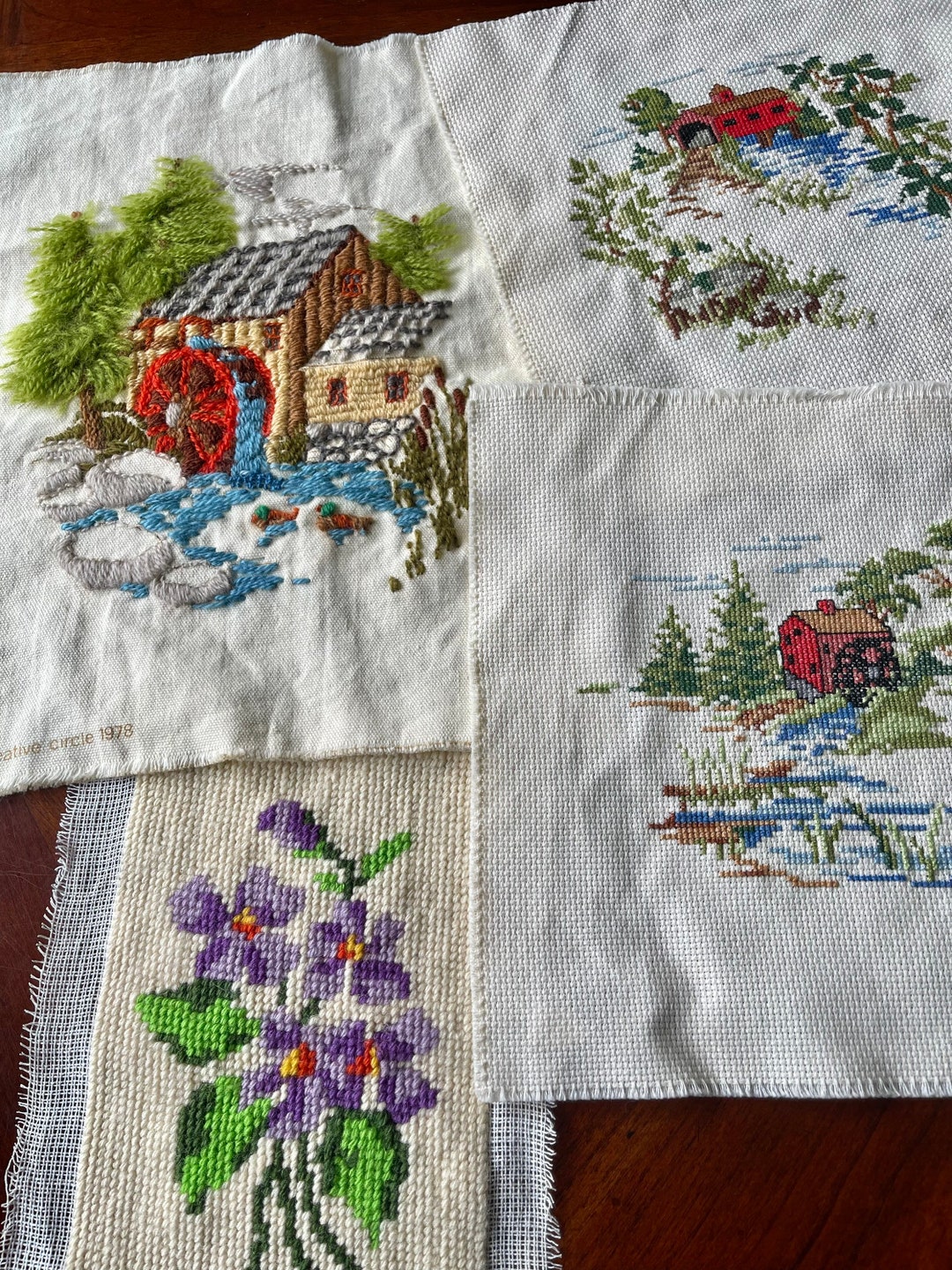 Bin2 Needlepoint Samplers to Frame Handmade Water Mill Covered Bridge ...
