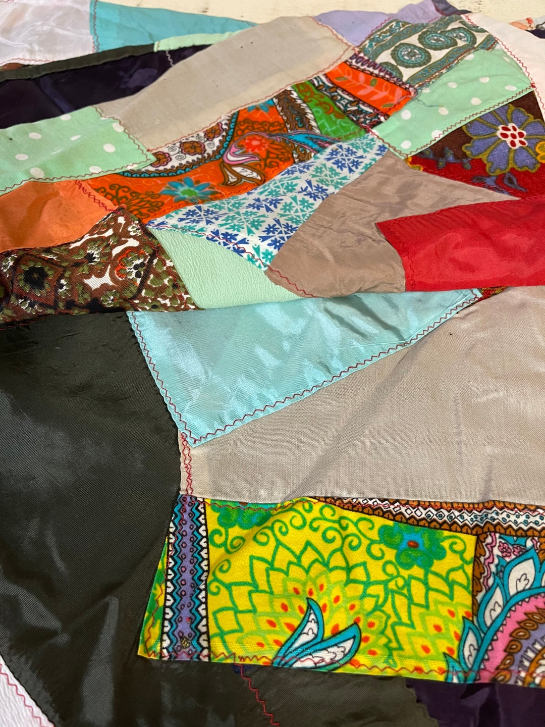 Bin2 Crazy Quilt Pattern Skirt Lap Quilt Size Taffeta Satin - Etsy