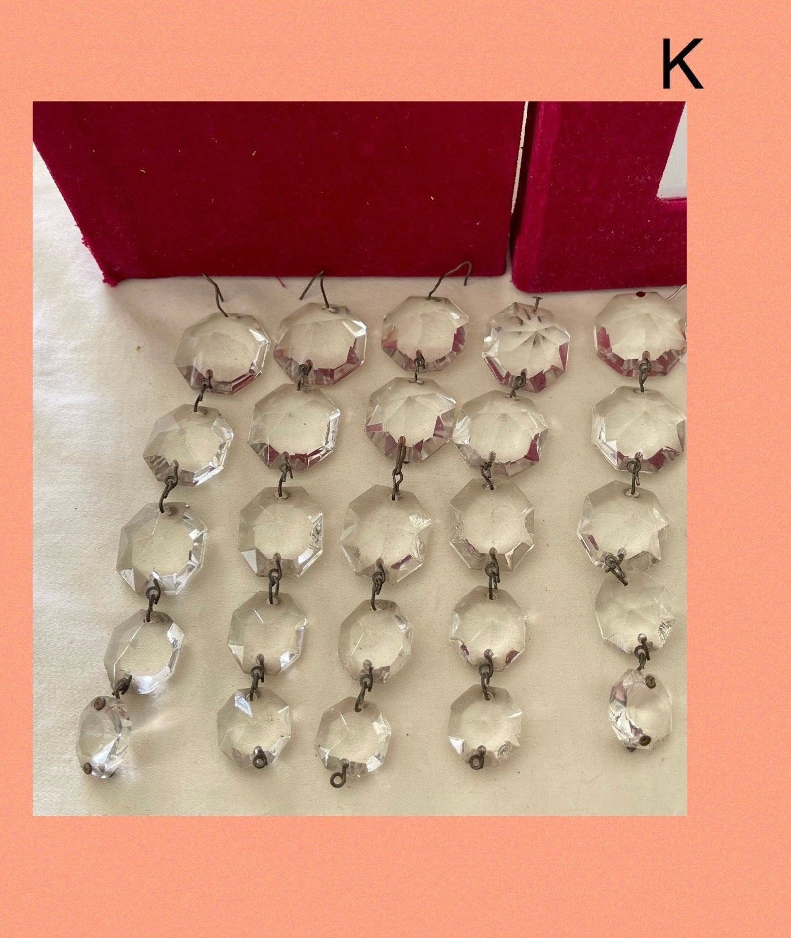 Antique Crystal Chandelier Prisms Strand 8 Octagon 5 Graduated Sizes on ...