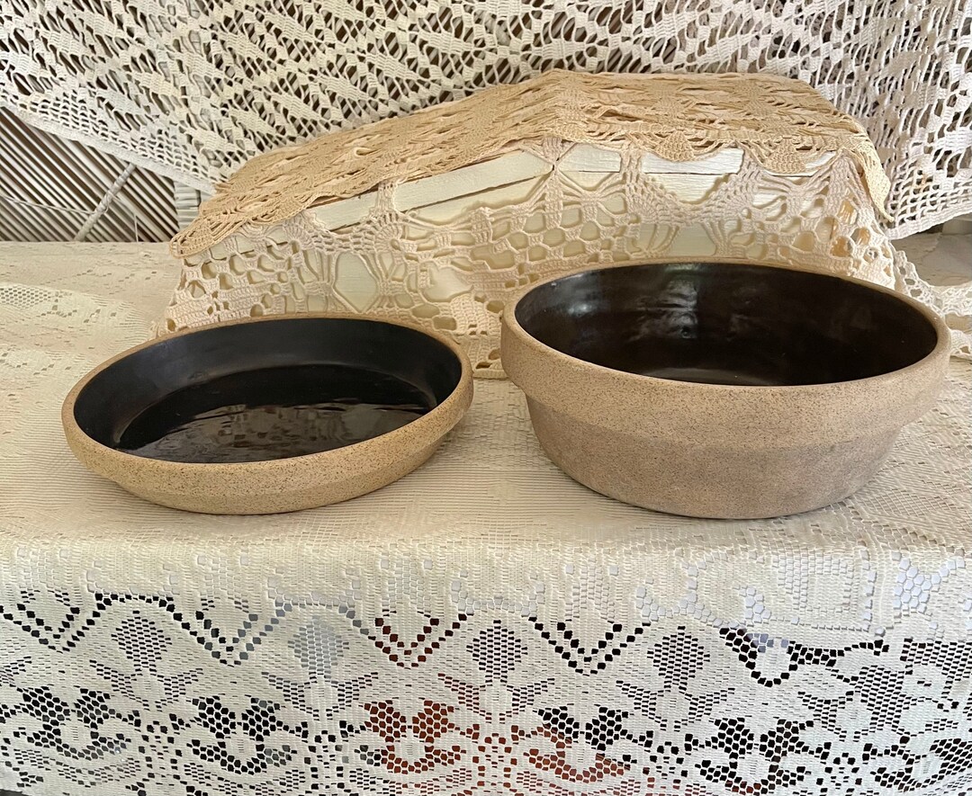 Bxpp Antique Stoneware COOK RITE Pie Plate and Bowl Glazed Brown Inside ...