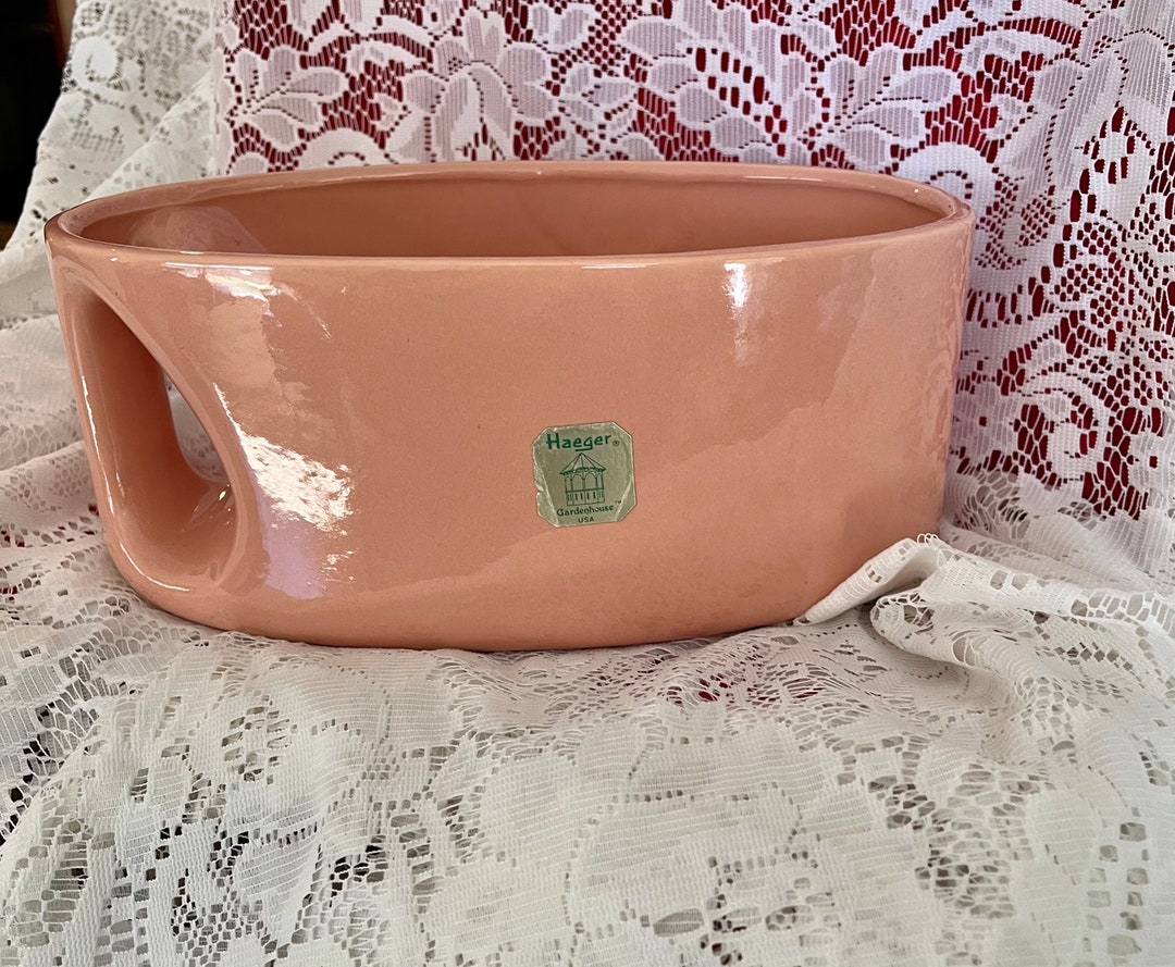 HAGAR Vintage Pottery Planter Muted Salmon Pink Color Vase Handle Large ...