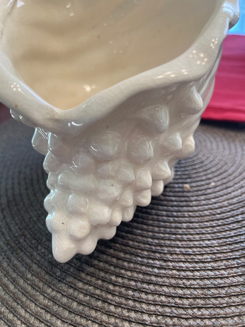 Conch White Conch Sea Shell Shape Vintage Ceramic Pottery Planter Bowl ...