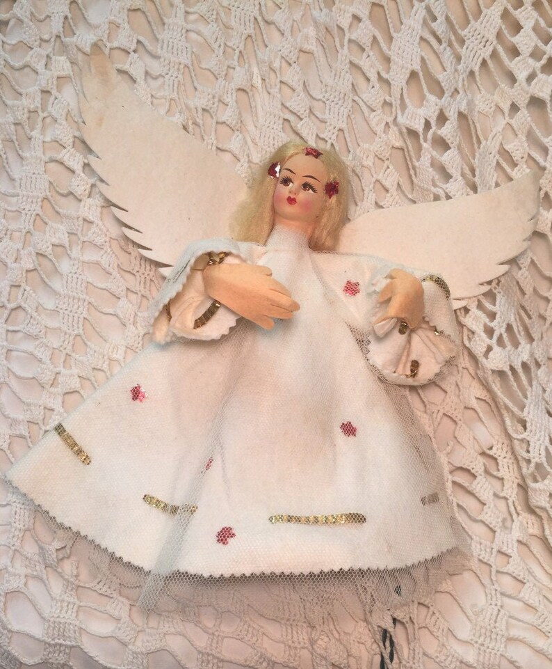 Antique German Angel Tree Topper: Spun Cotton Face, Felt Robe - Etsy