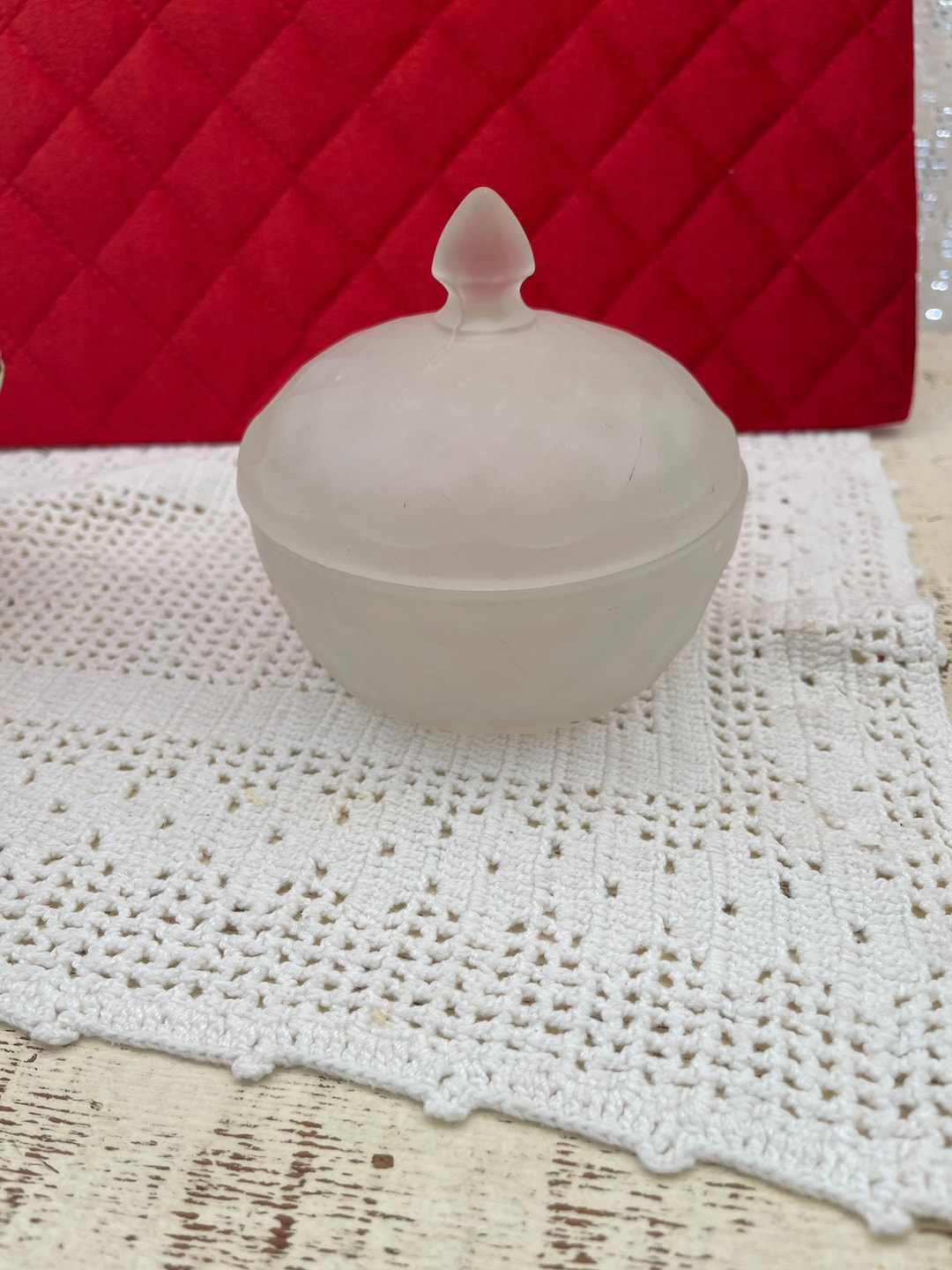 Vintage Frosted Crystal Mid Century Powder Box Dresser Jar With Lid ...