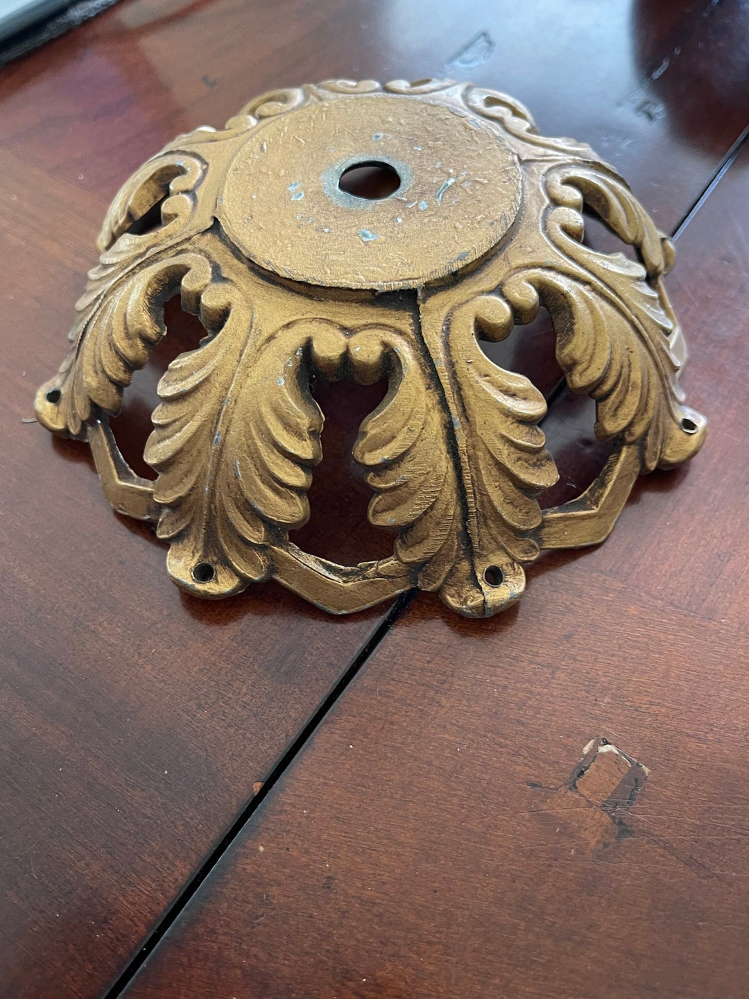 Vintage Cast Metal Chandlier Bobeche 8 Pin Marked GIM Ornate Leaf Motif ...