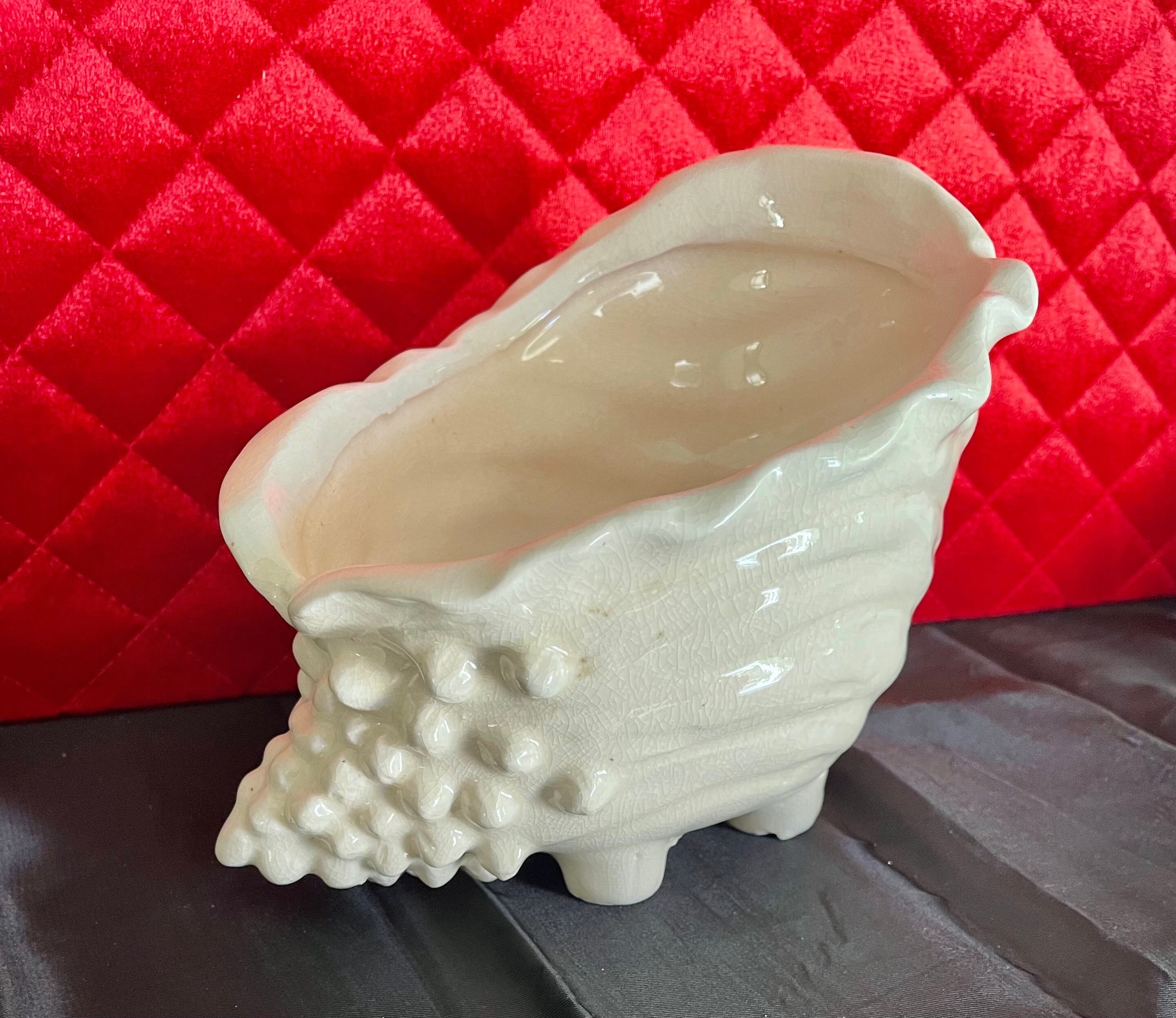 Conch White Conch Sea Shell Shape Vintage Ceramic Pottery Planter Bowl ...