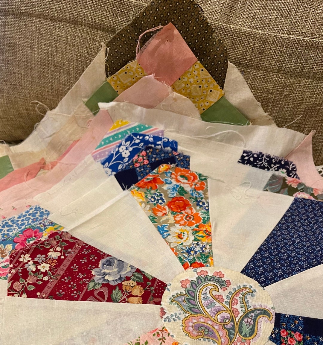 Vintage Quilt Blocks Hand Stitched/machine Stitched Squares Hexagon ...