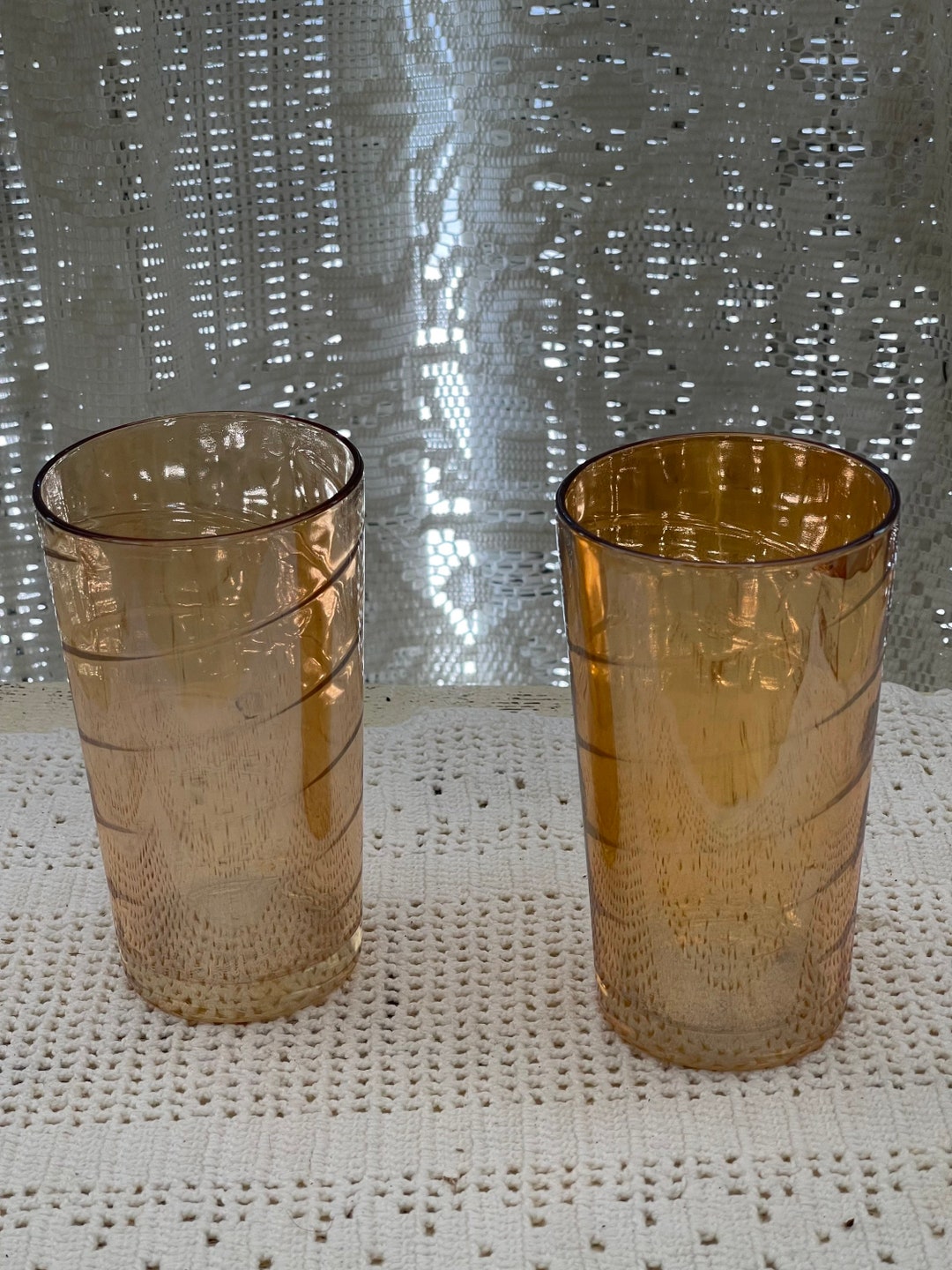 Vintage Jeanette Iridescent Luster Optic Swirl Carnival Glass Marigold ...