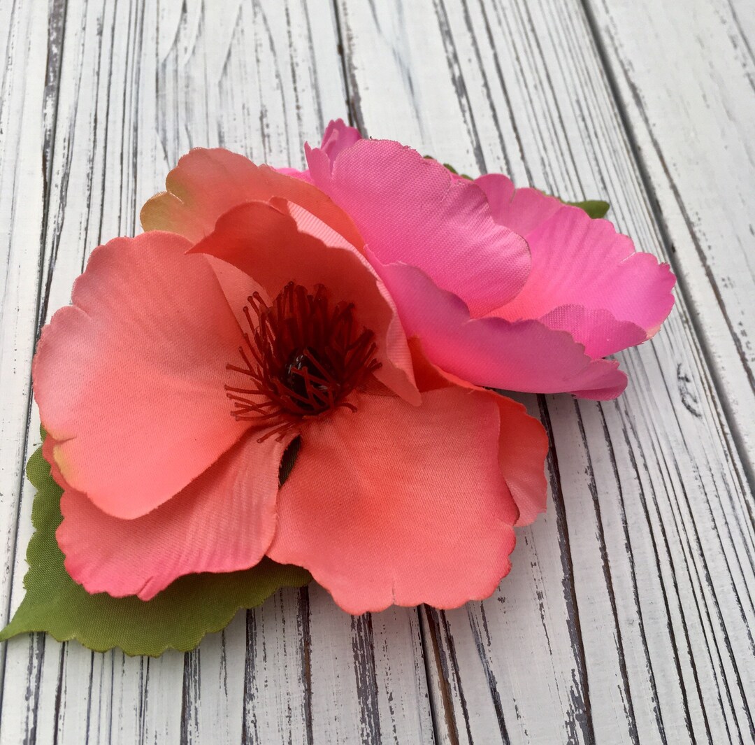 Pink Coral Pin up Flower, Coral and Pink Hair Flower - Etsy