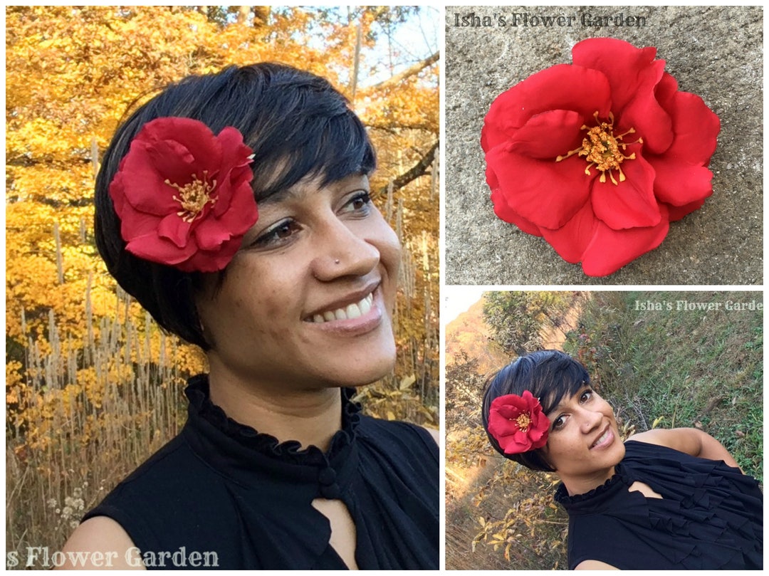 Red Rose Hair Flower, Red Rose Hair Clip, Red Flower for Hair - Etsy