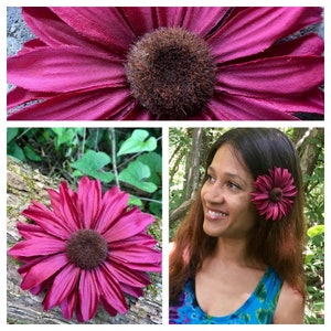 Burgundy Daisy Hair Flower, Maroon Daisy Hair Clip - Etsy