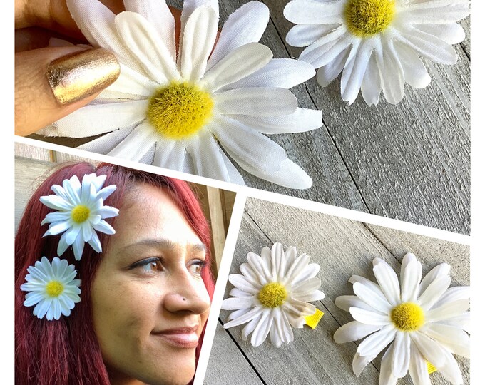 White Daisy Hair Clip, Daisy Hair Accessories, Daisy Flower Hair ...