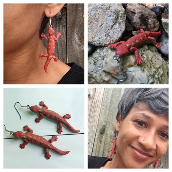 Red Lizard Earrings Statement Lizard Earrings Gila Monster - Etsy