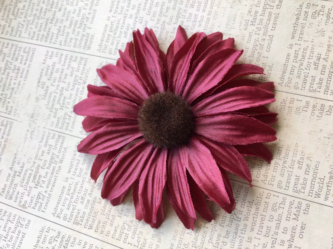 Burgundy Daisy Hair Flower, Maroon Daisy Hair Clip - Etsy