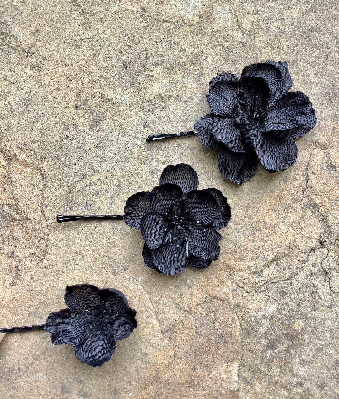 Small Black Hair Flower, Black Floral Pin - Etsy