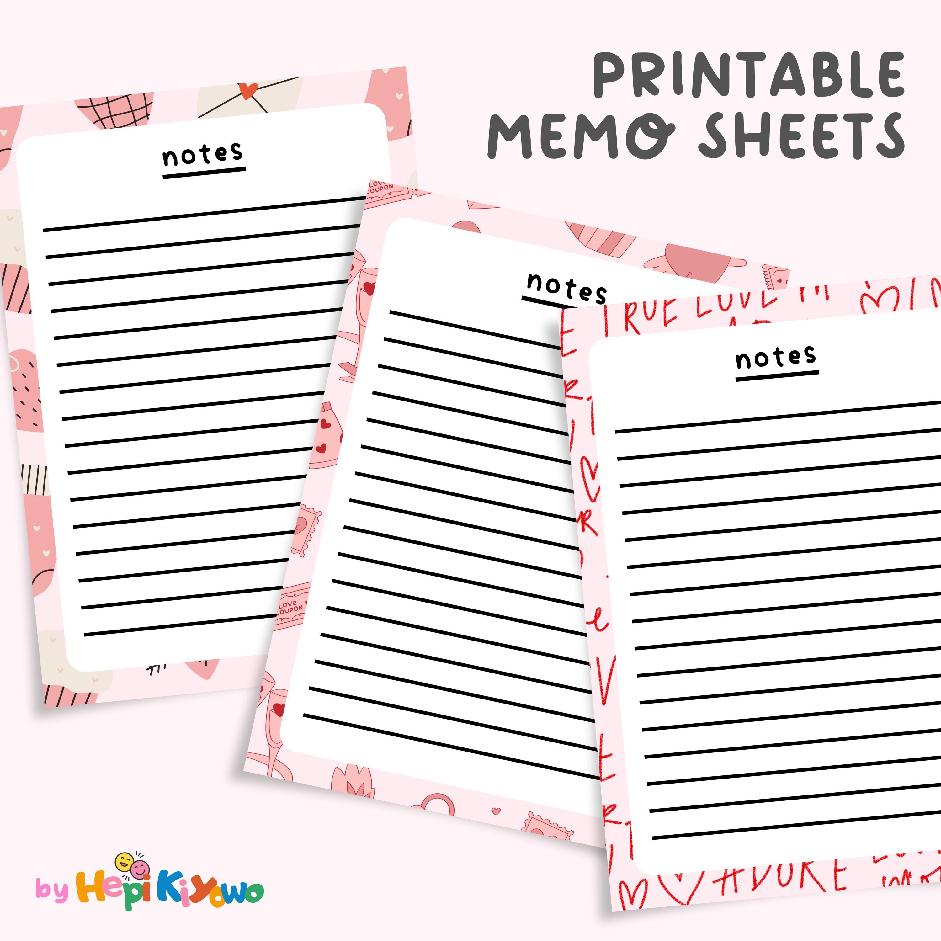 15 Printable Valentine Memo Sheets Love Themed Notepad Pages - Etsy