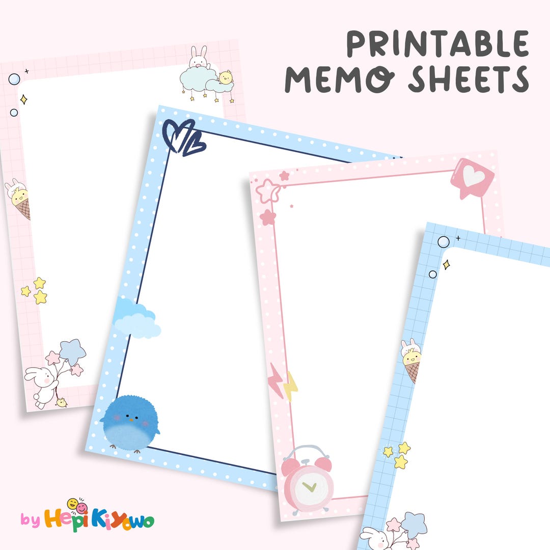 Pink and Blue Rabbit Memo Sheets (printable) - Etsy