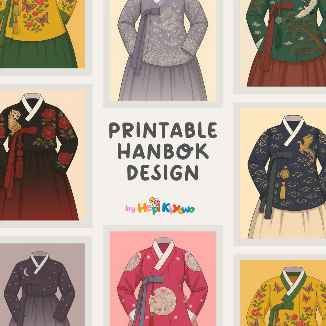 Printable Bright Hanbok Illustration Design in Vivid Colors - Etsy