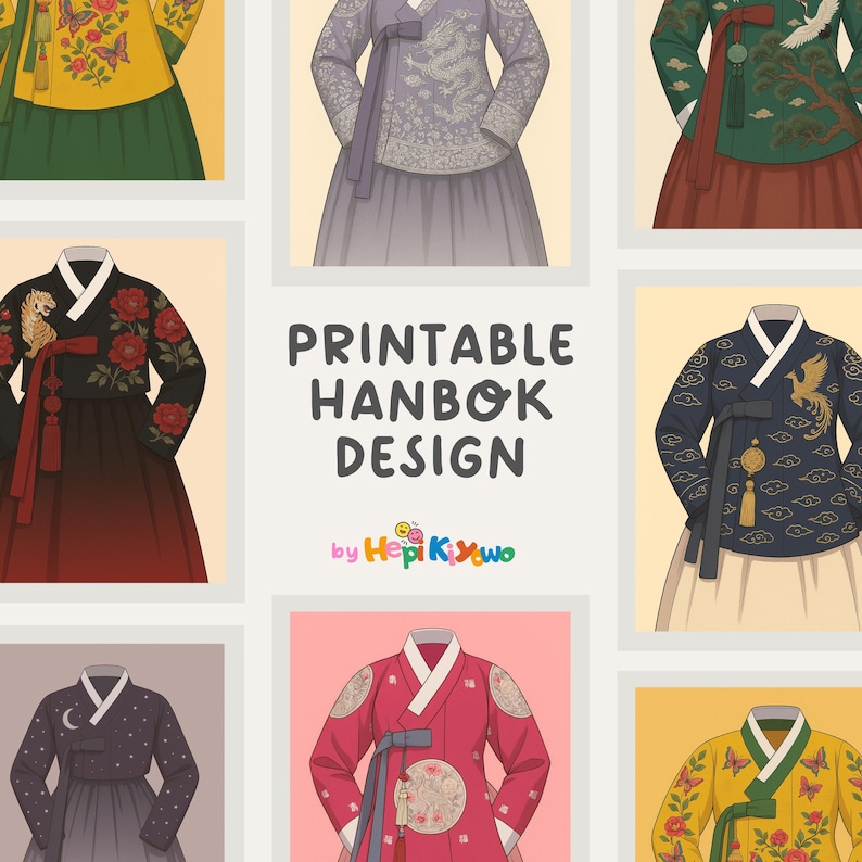 Printable Bright Hanbok Illustration Design in Vivid Colors - Etsy