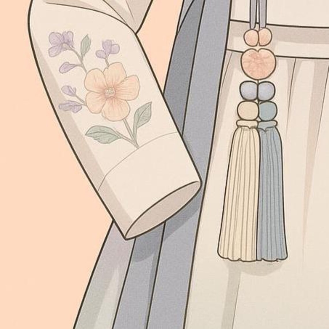 Printable Elegant Hanbok Illustration Design in Pastel Colors - Etsy