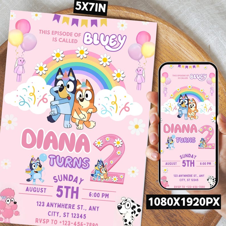 Bluey Birthday Invitation Bing Birthday Invitation Editable Bluey and ...