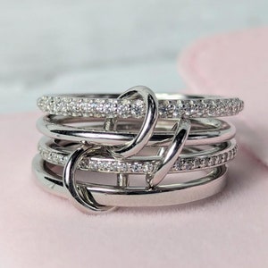 Connected Stacking Rings Solid Gold Linked Rings, Diamond Bands - Etsy