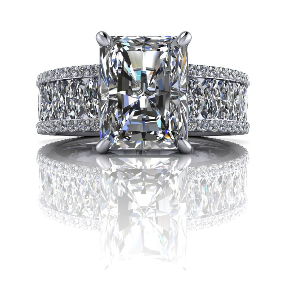 4.35 Ctw Gold Engagement Ring, Radiant Moissanite, Channel Set ...