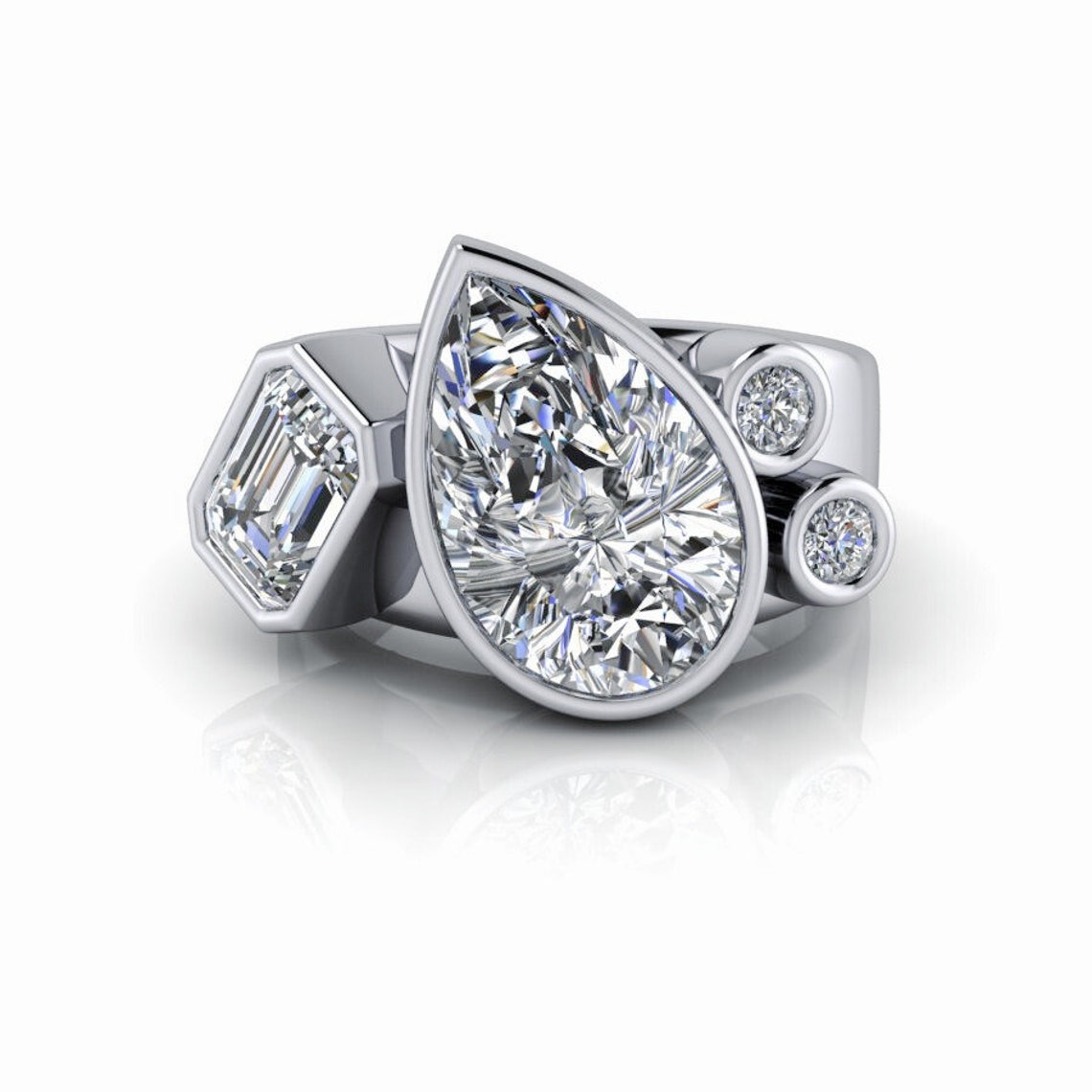 Certified Lab Diamond Ring, Bezel Set, Multi-stone, Wide Band Fashion ...