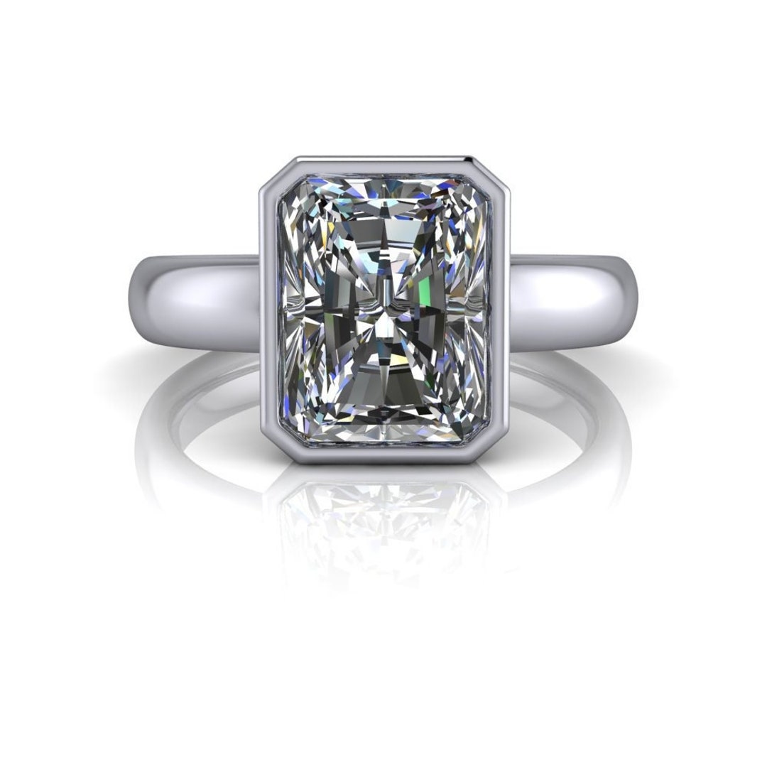 Bezel Set Radiant Cut CZ Solitaire Ring: 925 Sterling Silver, 3ctw - Etsy