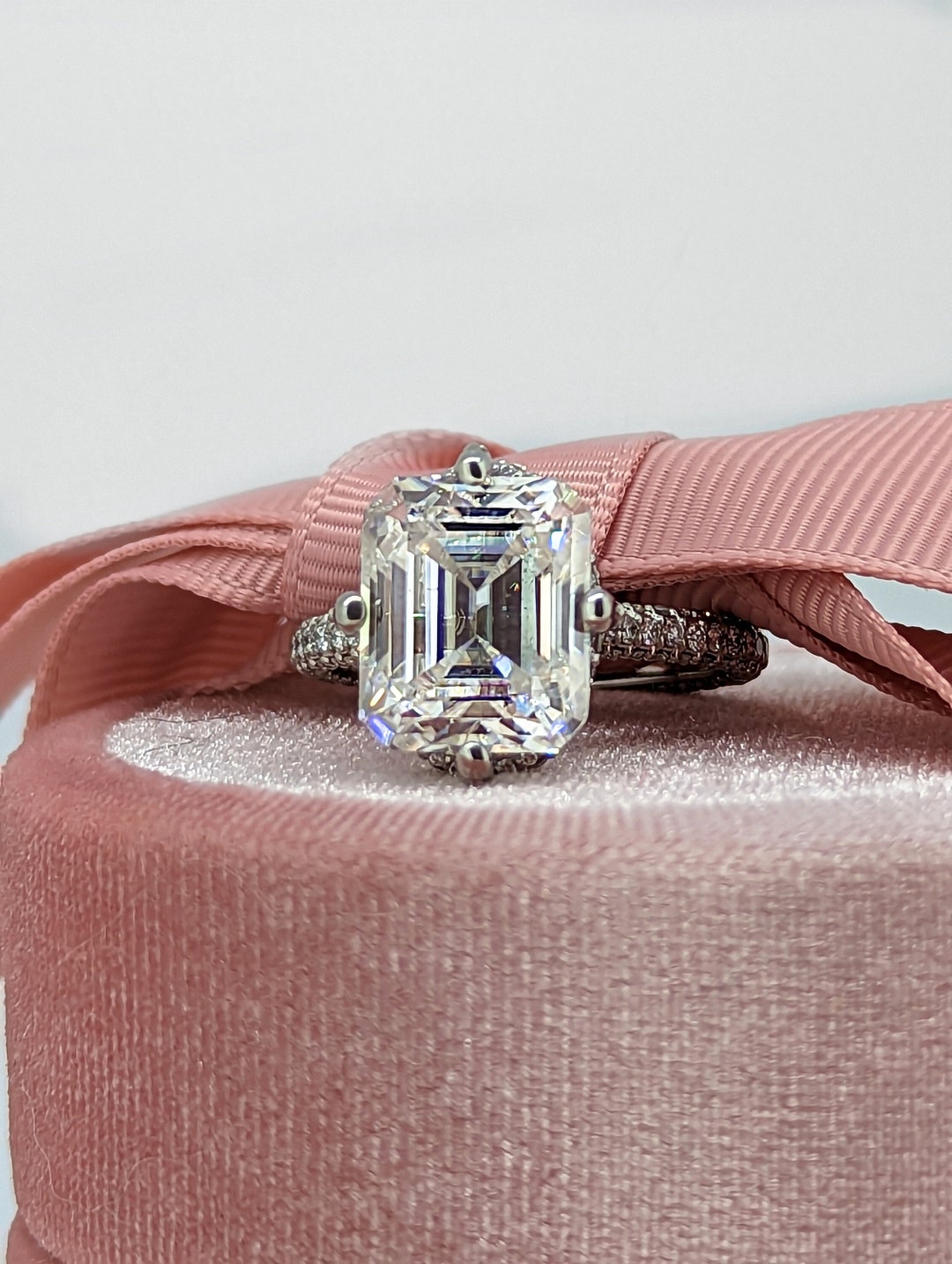 Hidden Halo Engagement Ring Emerald Cut Moissanite Ring, Lifetime ...